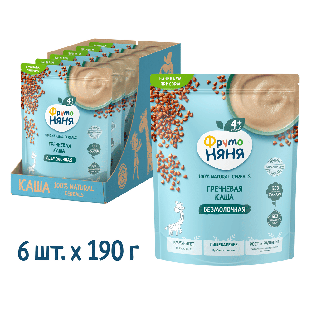 Каша сухая ФрутоНяня гречневая безмолочная, 190 г х 6 шт