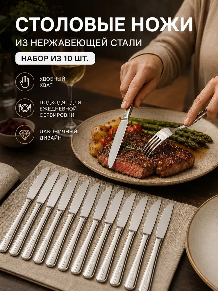 Нож десертный 10 предм. серый металлик