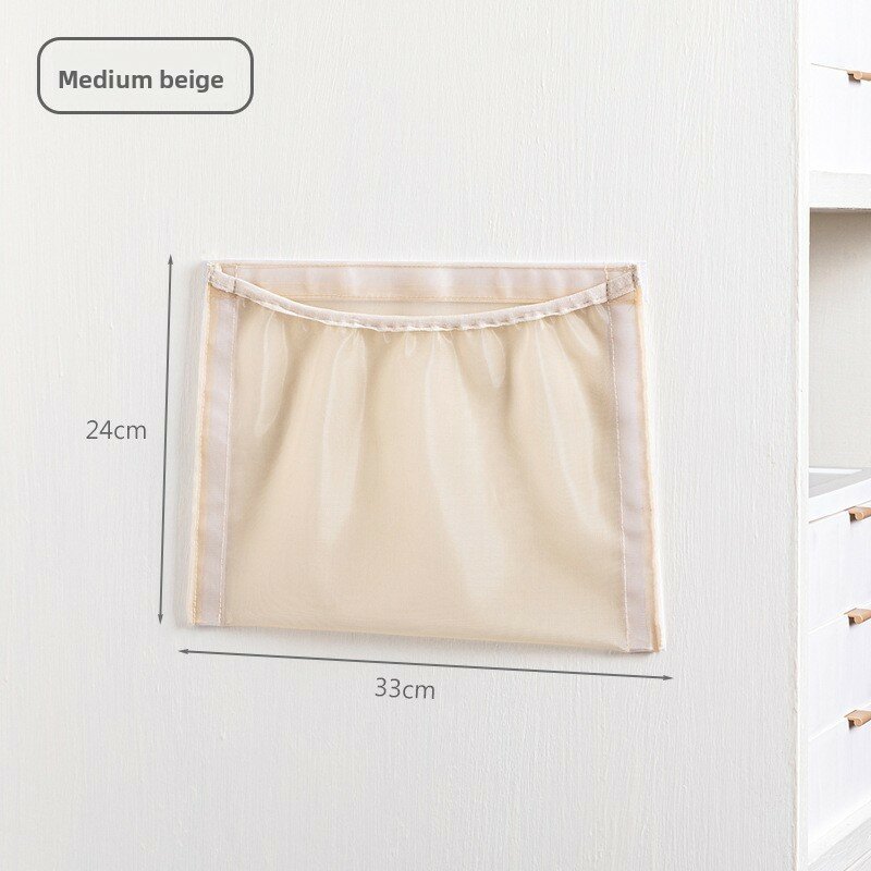 Mesh hanging storage bag for indoor use with multipurpose organizing for dorm and home, medium beige
