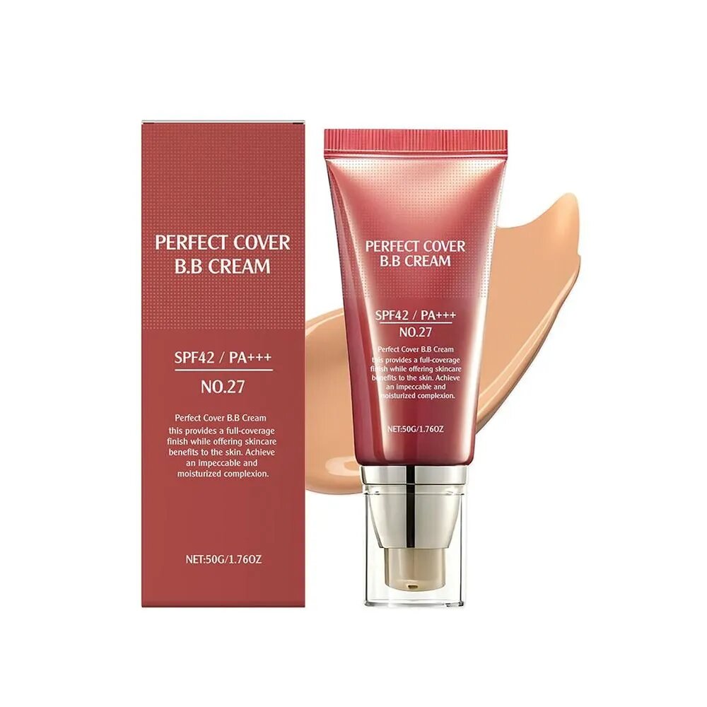 Увлажняющий тональный крем BB Perfect Cover №27, SPF42 PA+++, обеспечивает плотное покрытие и уход за кожей, 50 г