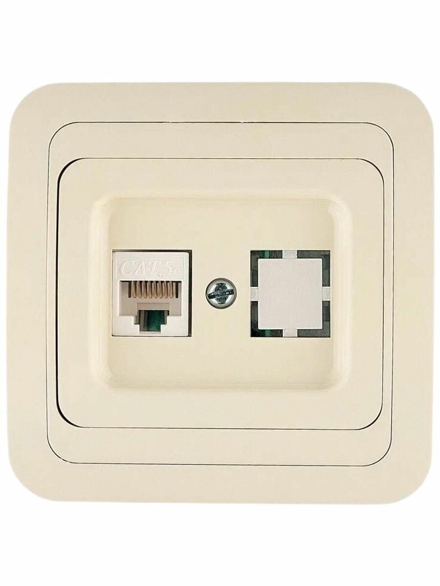 Розетка CAT5e + гнездо Makel Mimoza крем, артикул 25035