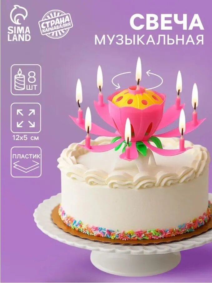 Свечи / Свеча для торта музыкальная "Тюльпан" / Розовый