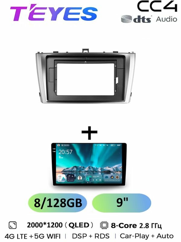 Магнитола Teyes CC4 8/128 Gb 9.5 дюймов Toyota Avensis 3 2008-2015 F1 8-ми ядерный процессор QLED экран 4G Wi-Fi