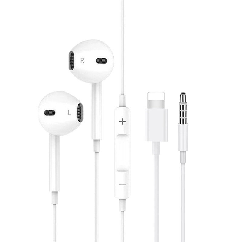 Lightning проводные наушники с медным кольцом для iPhone 7-14 - упаковка в пакет
