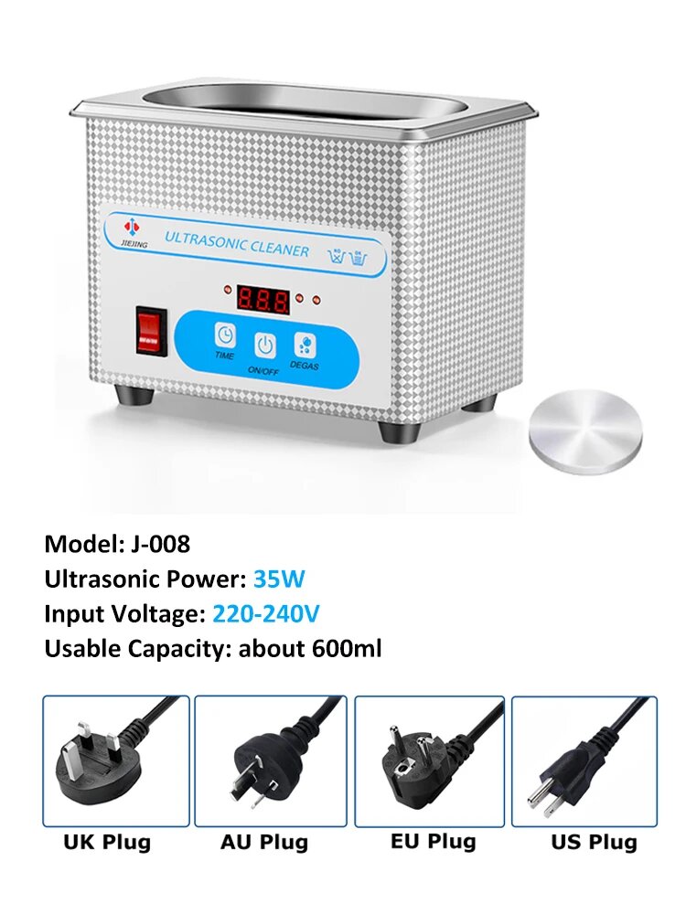 Ультразвуковой очиститель 600мл, 35W, US Plug, Blue