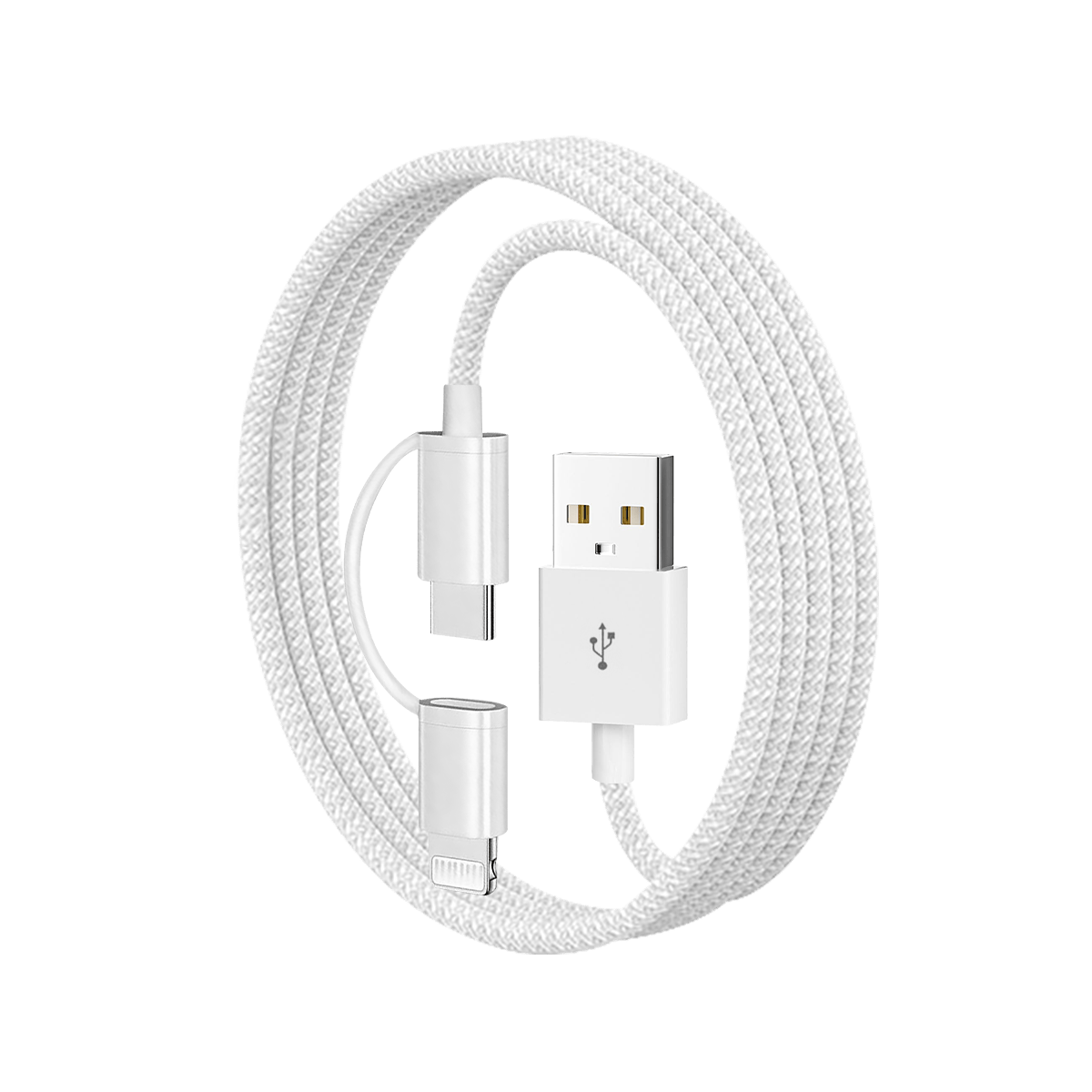 USB в USB-C и Lightning кабель 2 в 1, нейлоновая оплетка, 3A быстрая зарядка, длина 1 м для iPhone 16/15/14 и Android