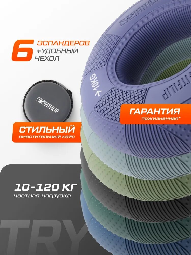Полный набор кистевых эспандеров TRY 10-120кг (6 шт), кейс в комплекте