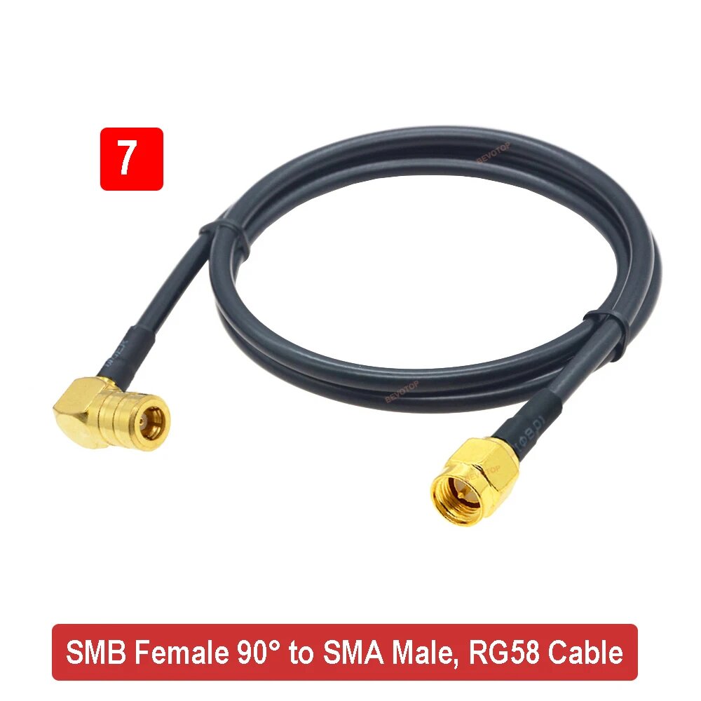Кабель RG58 SMB F90 - SMA M 20см