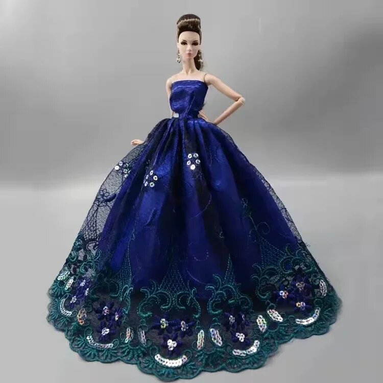 Красные свадебные платья для кукол Барби 1/6 Синий, blue sequin dress 12