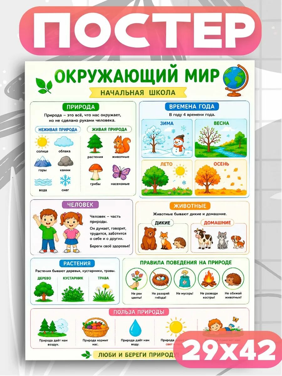 Обучающие плакаты для детей Окружающий Мир