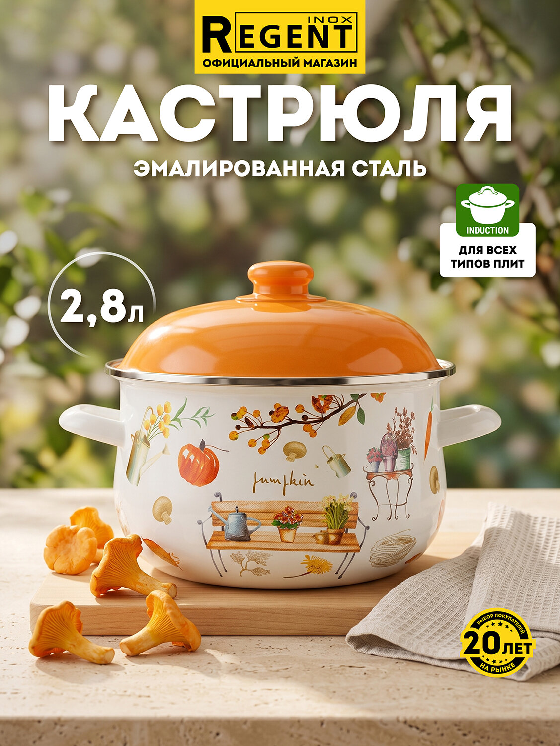 Кастрюля Regent Inox 2,8 л, нержавеющая сталь, эмалированное покрытие