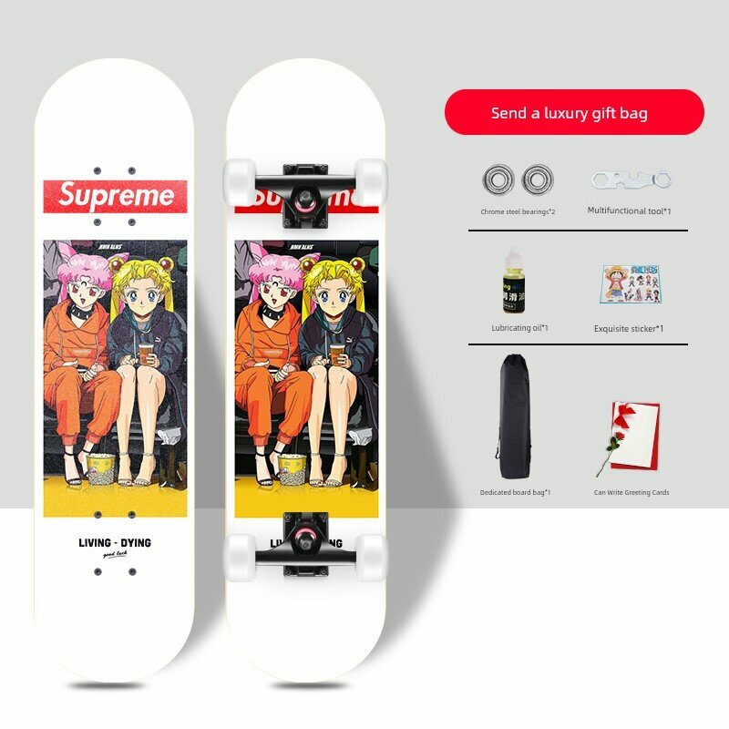 Скейтборд для начинающих девочек Sup Pretty Girl White, короткий лист, 4 колеса, уличная езда