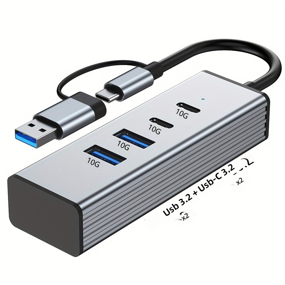 USB-C 3.2 4-в-1 Hub 10Gbps Gen 2, двойной USB-C и 2 порта USB-A, 5V зарядка, док-станция для ноутбука, алюминиевый сплав
