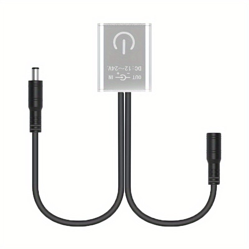 Сенсорный диммер для светодиодной ленты DC12V-24V, 5A 60W, бесступенчатая регулировка яркости 0-100%, серебристый металлический корпус с DC разъемом, модель FVD01
