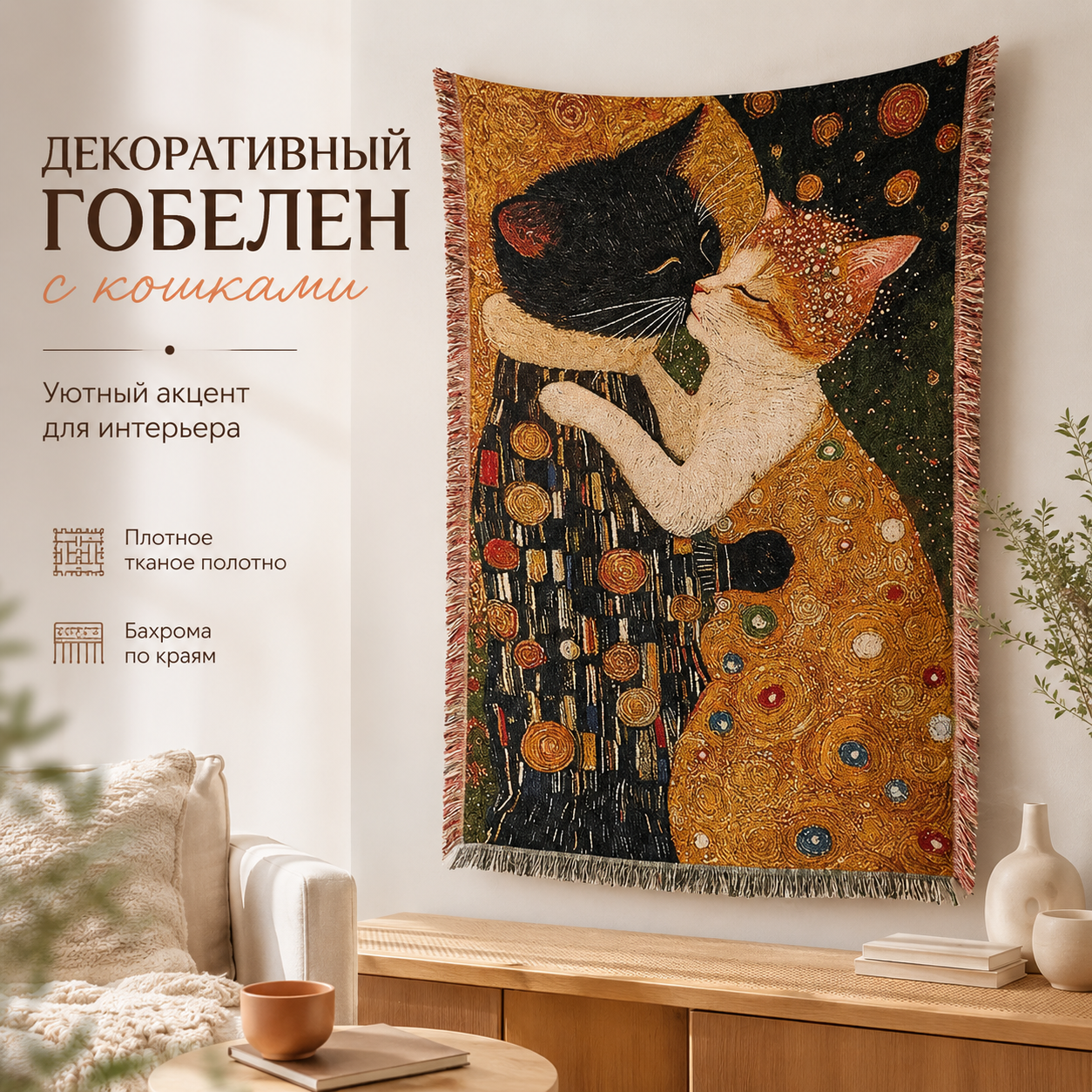 Плед цветы , Софт, Хлопок, 160 см х 130 см, Художественный кошачий гобелен