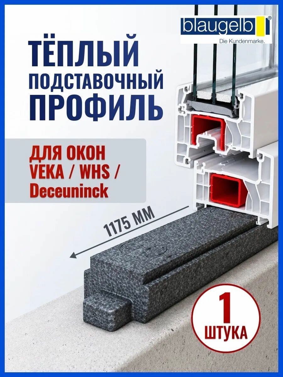 Тёплый подставочный профиль для окон ПВХ VEKA / WHS/ Deceuninck 30X47X1175 мм, Blaugelb (Блаугельб), 1 штука