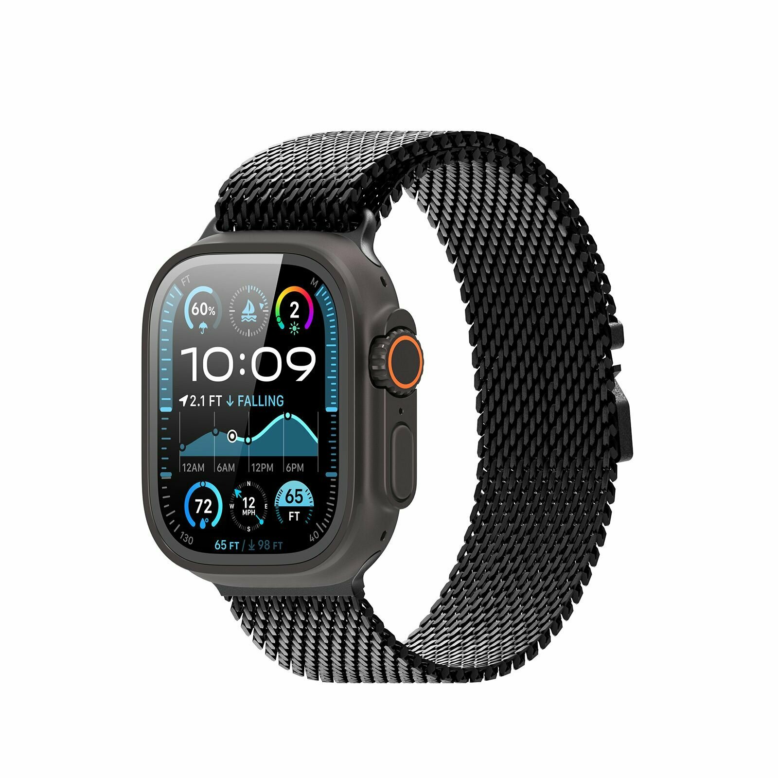 Ремешок из нержавеющей стали черного цвета от Dux Ducis для смарт часов Apple Watch 42, 44, 45, 46, 49мм, серия Milanese Air Series (миланская петля)