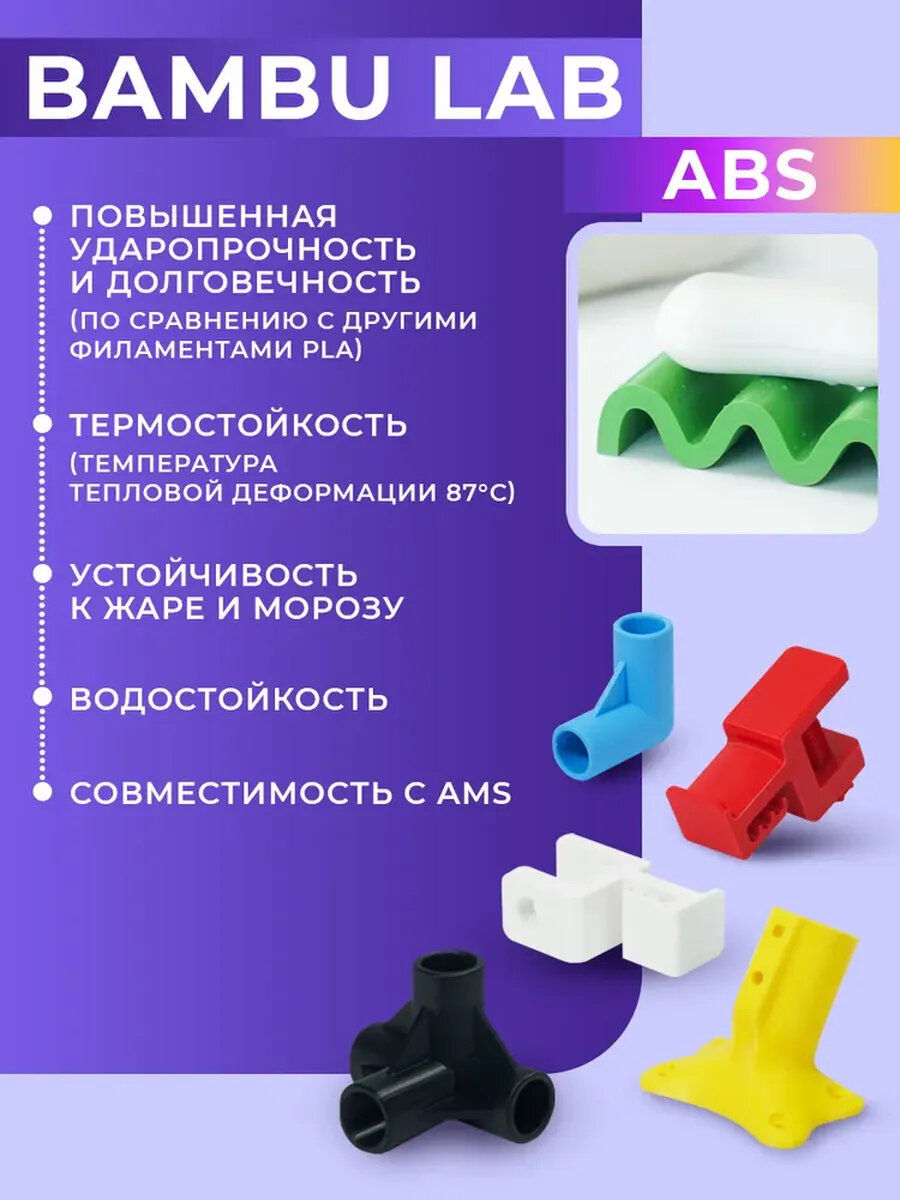Филамент ABS BambuLab для ЗD-печати, без катушки, черный, 1 кг — фото 1