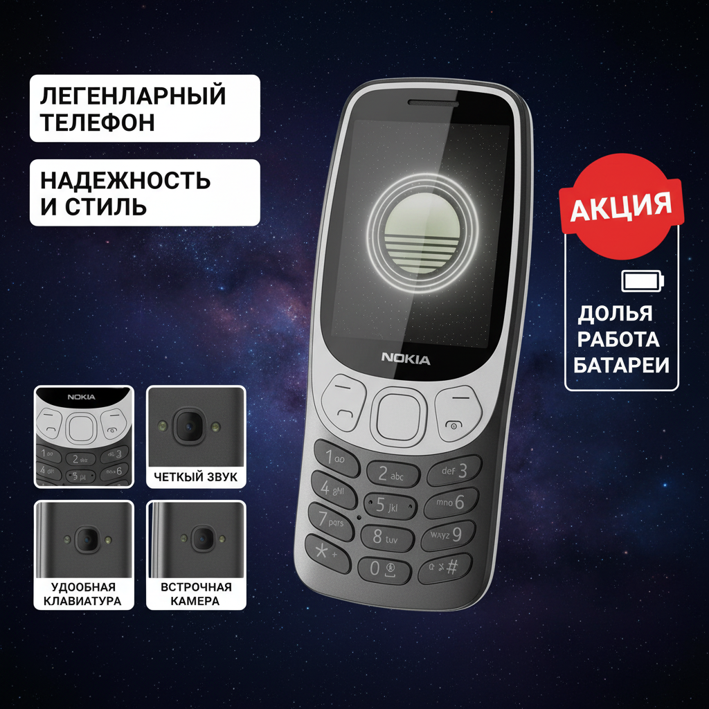 Кнопочный телефон NOKIA 3210 4G, Dual Sim, EAC, черный (TA-1618)