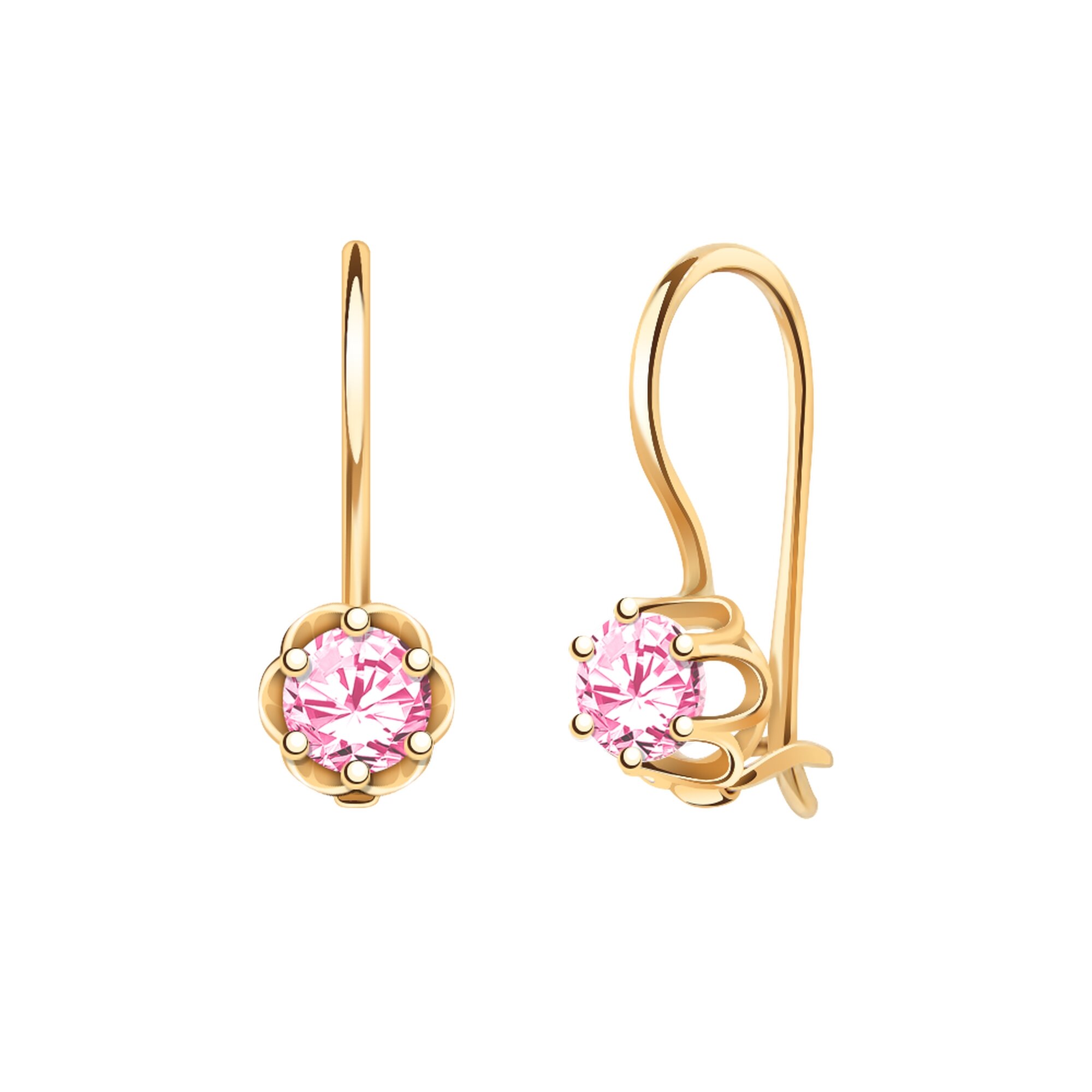 Серьги, красное золото, 585 проба, фианит