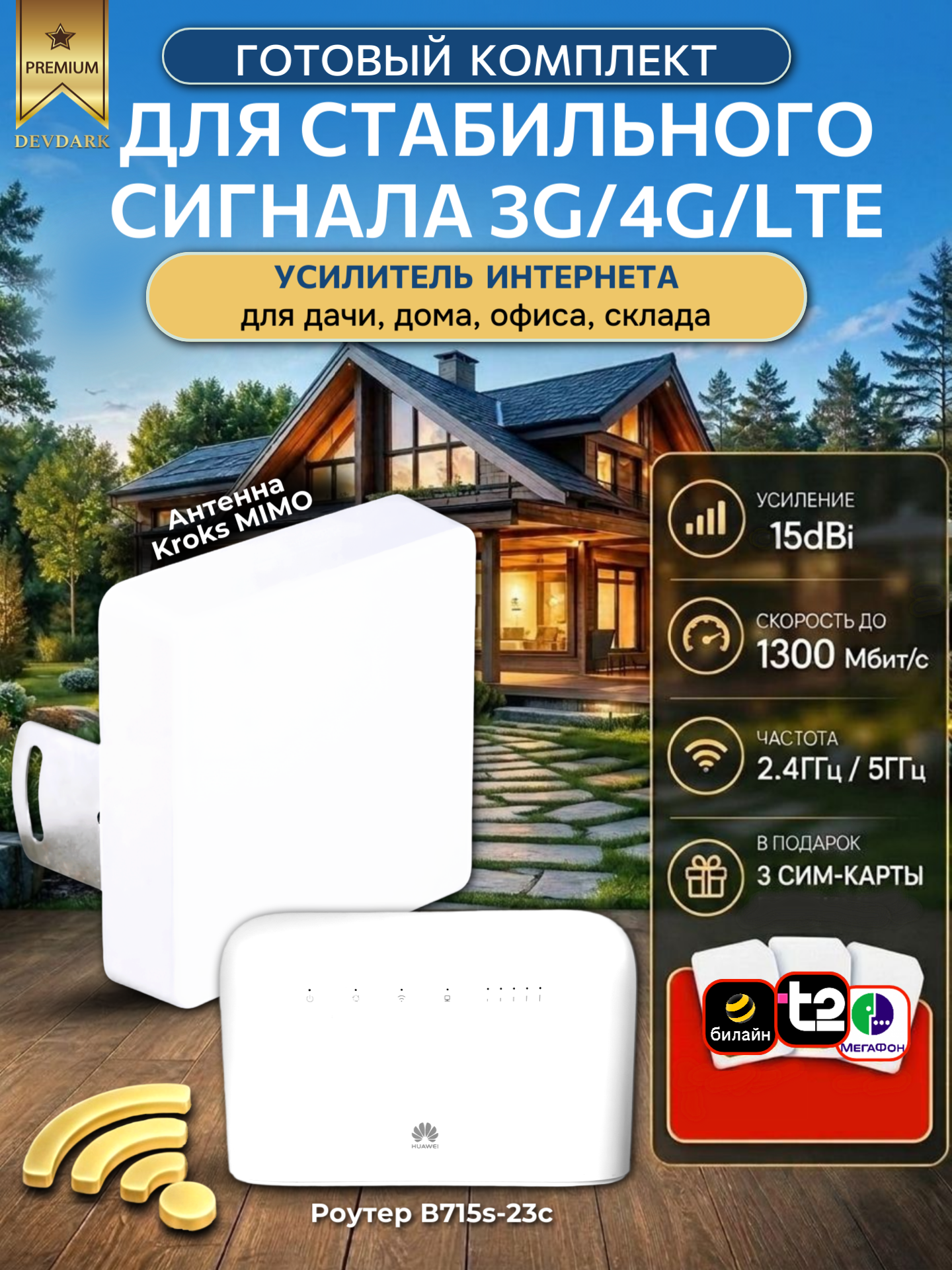 Wi-Fi роутер В715s-23c для дачи, дома с усиленной антенной Крокс 770F MIMO