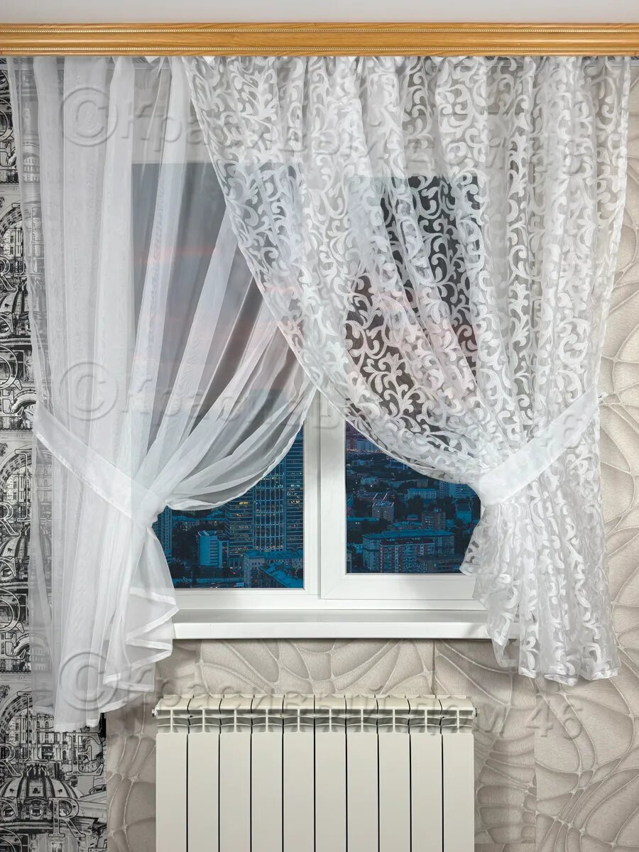 Штора "Красивый Дом 46", тюль арка, белый, 400x180 см, с подхватом