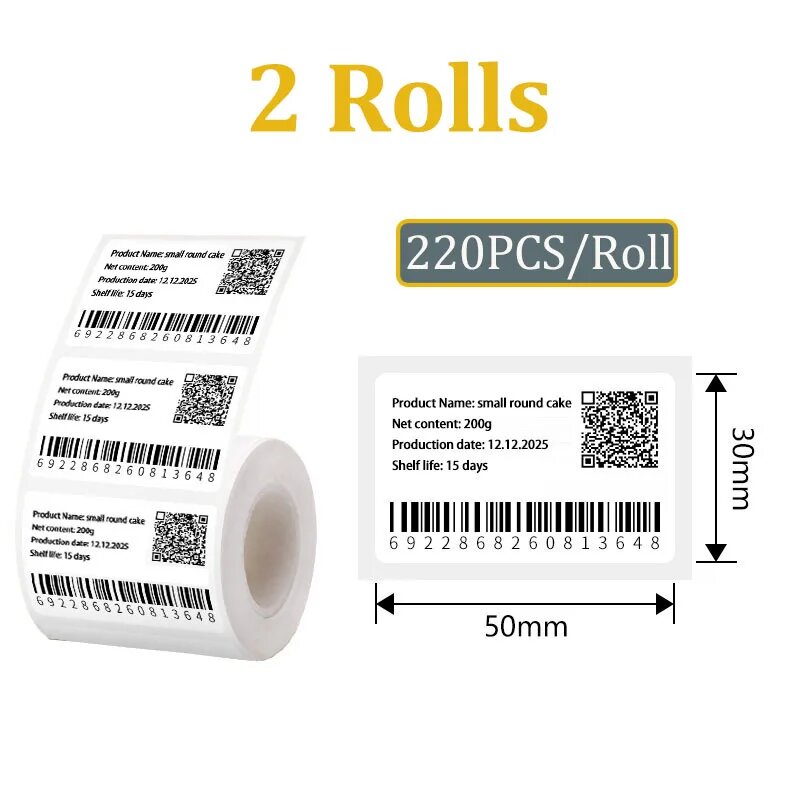 Термоэтикетки Phomemo M220 M110 белые самоклеящиеся 30/40 см 2 rolls 50 X 30mm