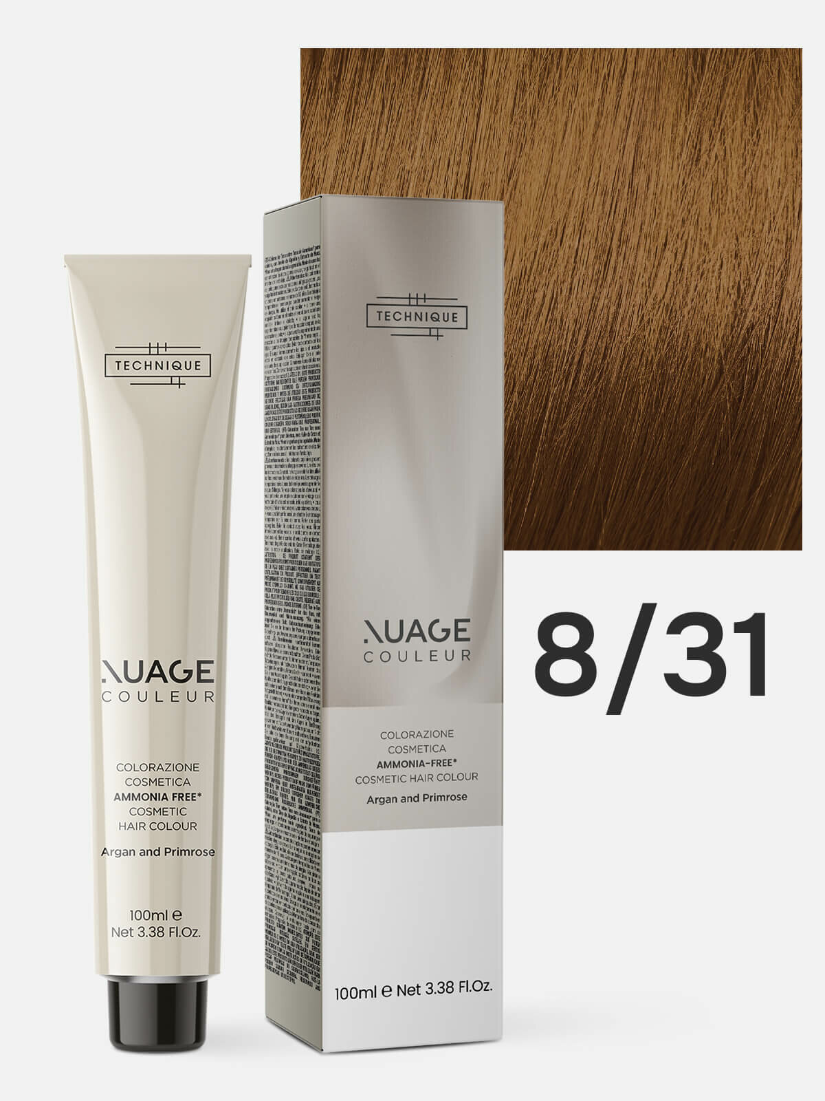 Крем - краска для волос профессиональная без аммиака Technique Nuage Ammonia Free Hair Color Cream 8.31 Светлый русый Золотисто-пепельный, 100 мл