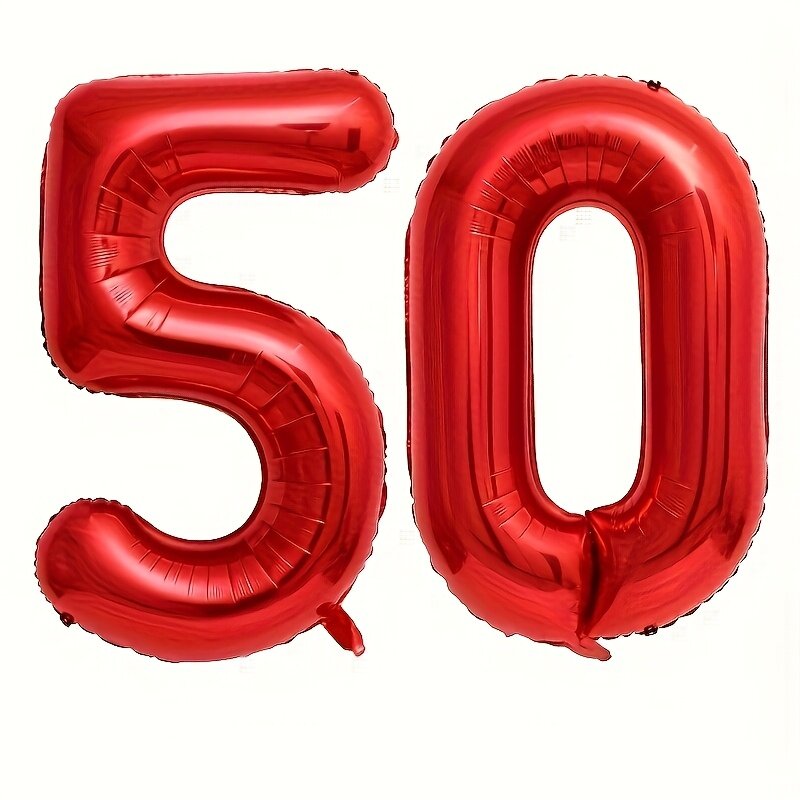 Красные металлизированные воздушные шары с цифрой "50", 2 шт, для праздника и декора