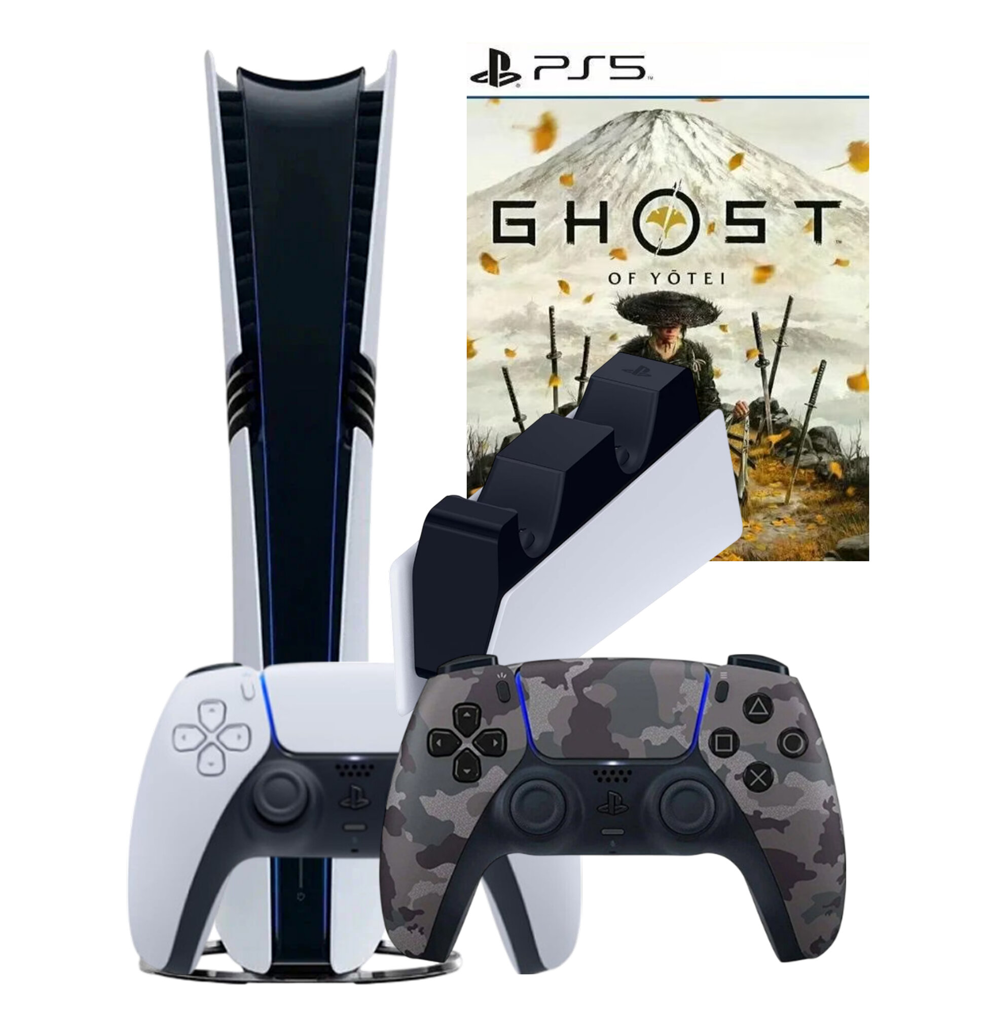 Игровая приставка PlayStation 5 Pro+ игра Ghost of Yotei+станция зарядки+2й геймпад камуфляж