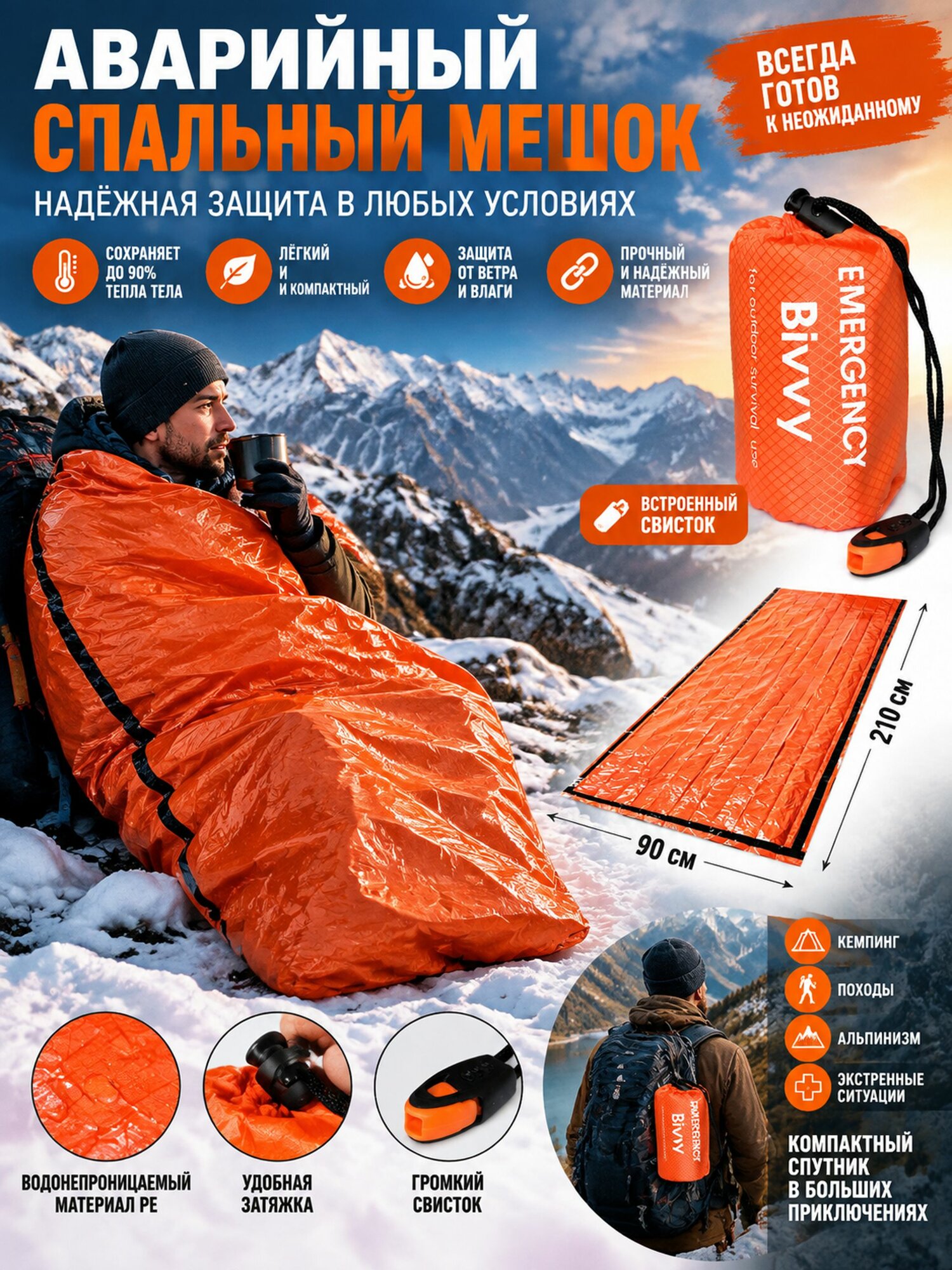 BIV Спальный мешок, 210 см, Артикул: 5699464081, Размер спального мешка: Универсальный