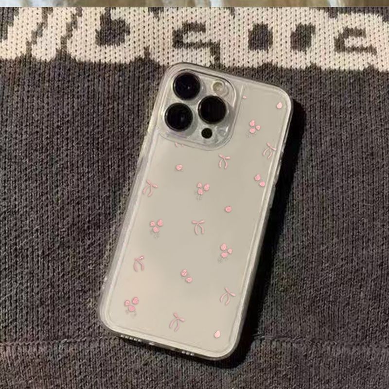 Чехол на Айфон 15 Про / iPhone 15 Pro Прозрачный с розовый бантик силиконовый удароПрочный