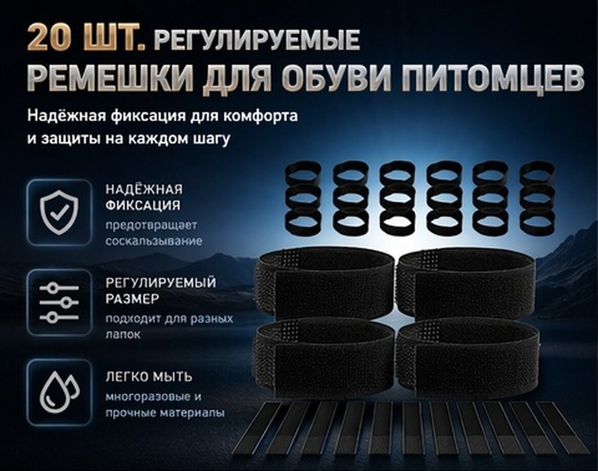 Регулируемые Ремешки Для Собачьих Ботинок Безопасное Удерживание 20 Штук Нейлон Полиэстер