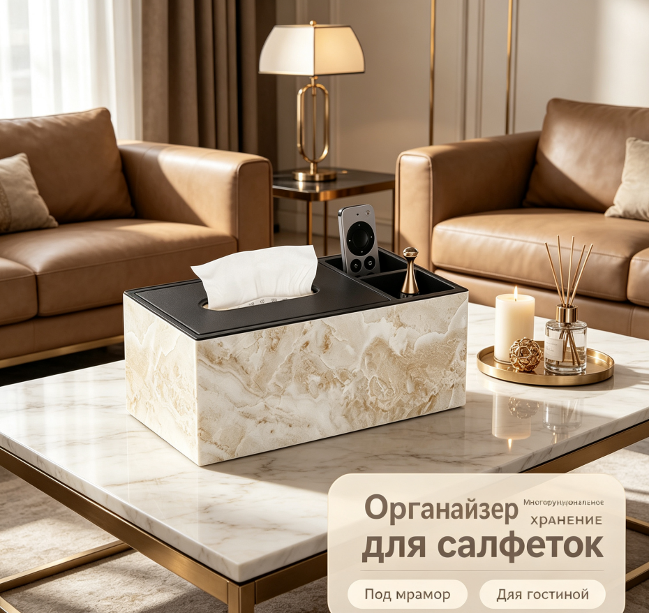 Многофункциональный органайзер для салфеток и пультов, декоративная коробка для салфеток из PU имитация мрамора