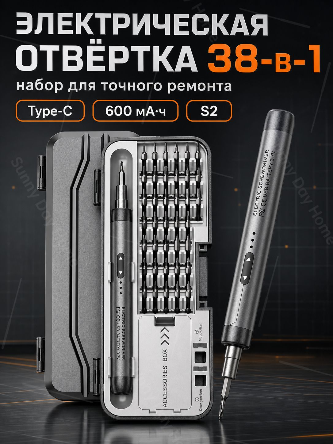 Электрическая отвертка 38-в-1 с зарядкой USB-C, магнитный набор для ремонта электроники