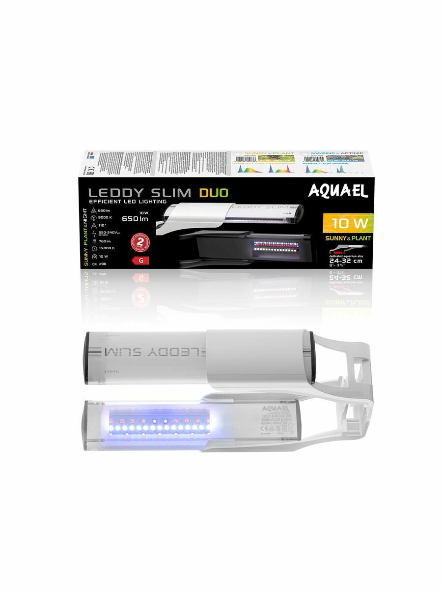 Светодиодный светильник для аквариума AQUAEL LEDDY SLIM DUO Sunny & Plant 10 Вт (24-32см / 8000K, 760лм), белый