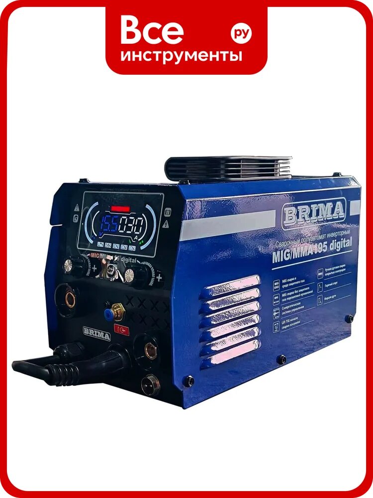 Сварочный полуавтомат Brima MIG/ММА 195 Digital 220В НП000001036 инверторный тип с цифровым дисплеем
