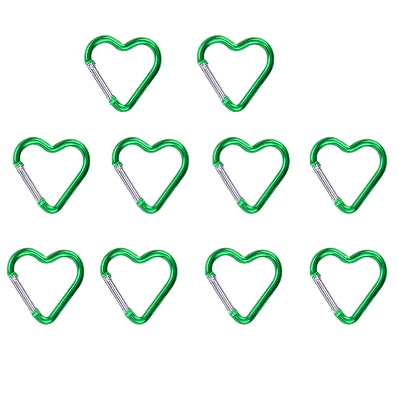 Карабины-брелоки алюминиевые сердцевидные набор 10 шт. Зеленый, 10PCS Green