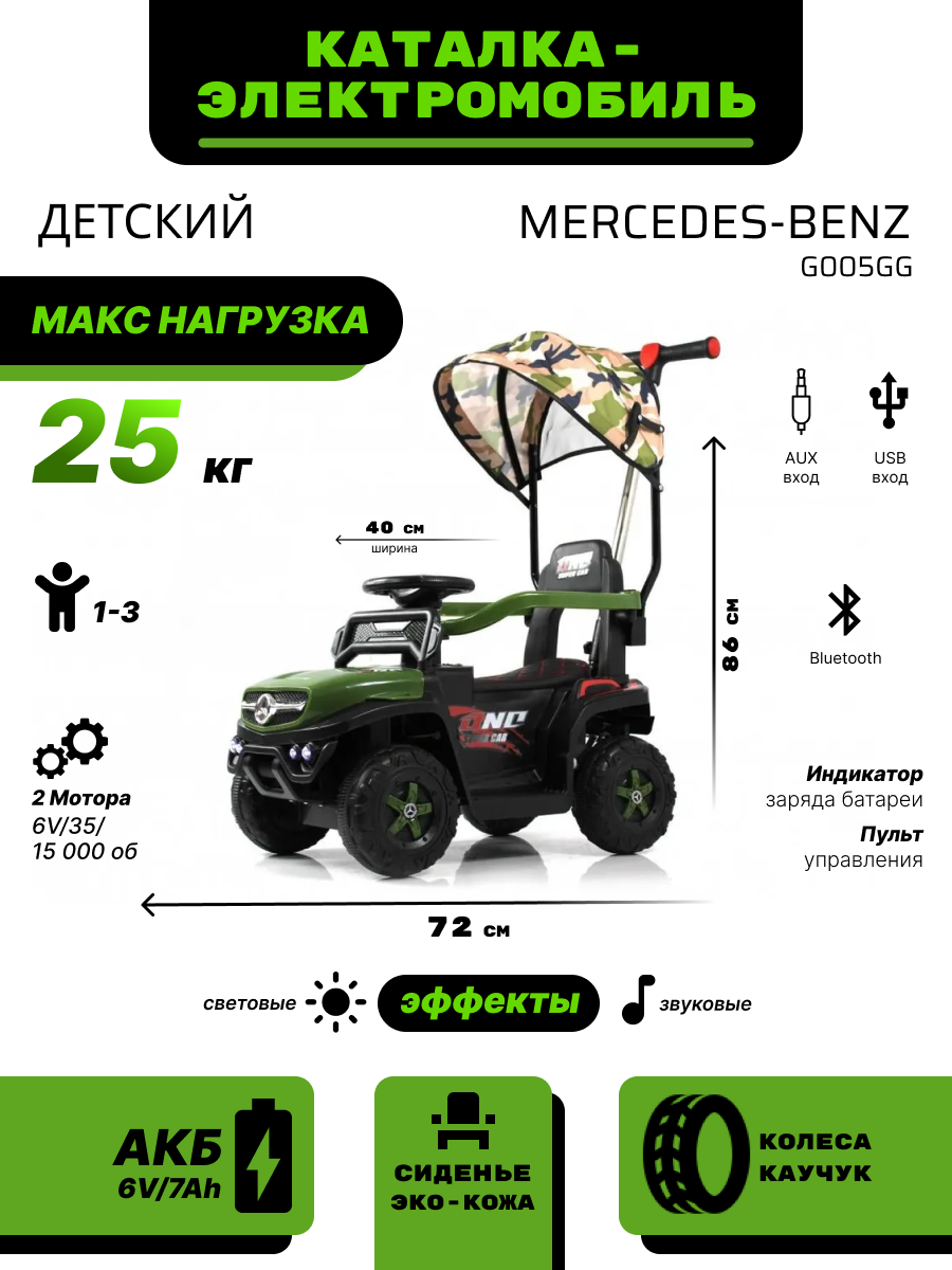 Детский электромобиль G005GG зеленый