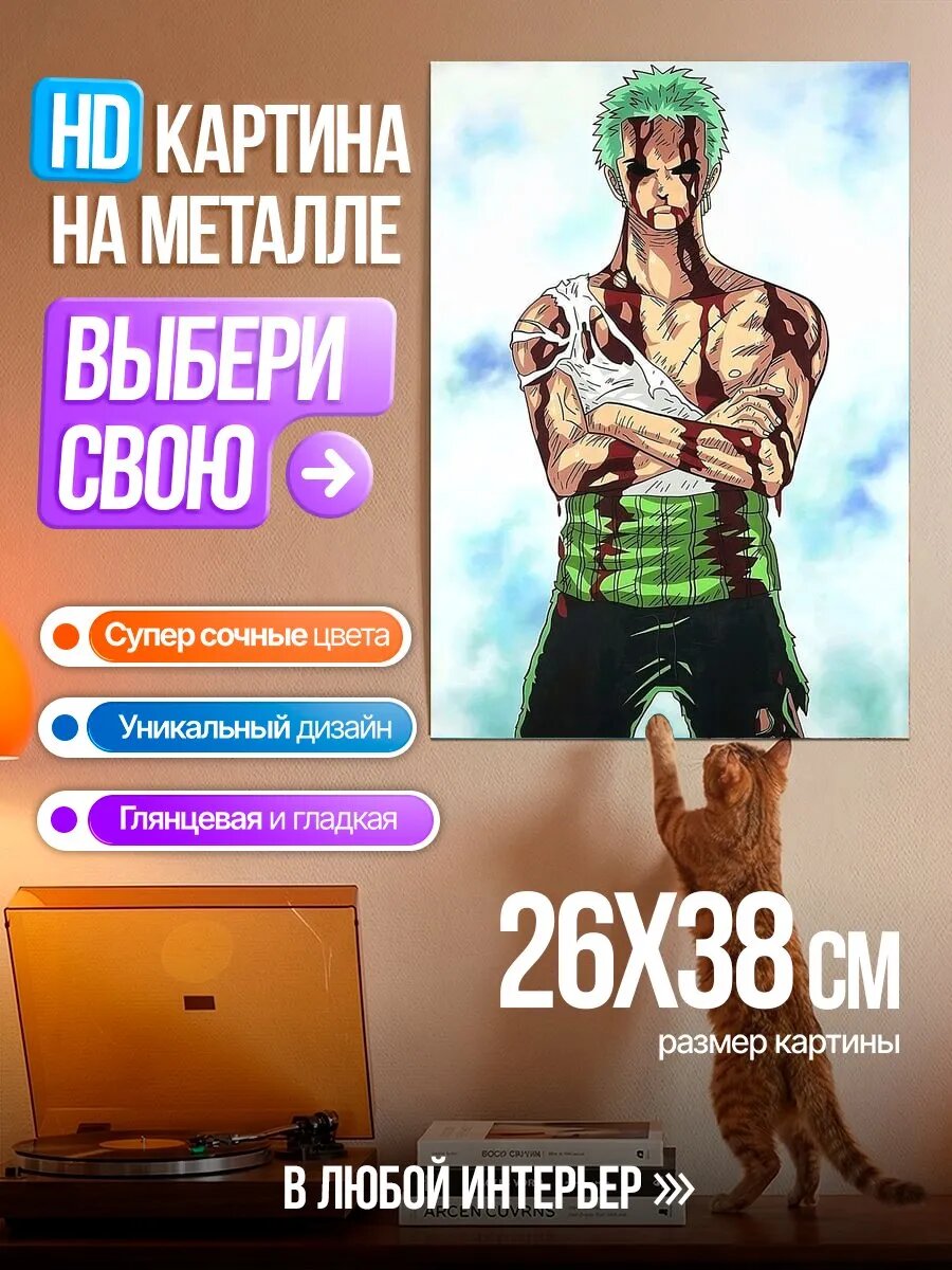 Картина на HD металле Зоро в крови