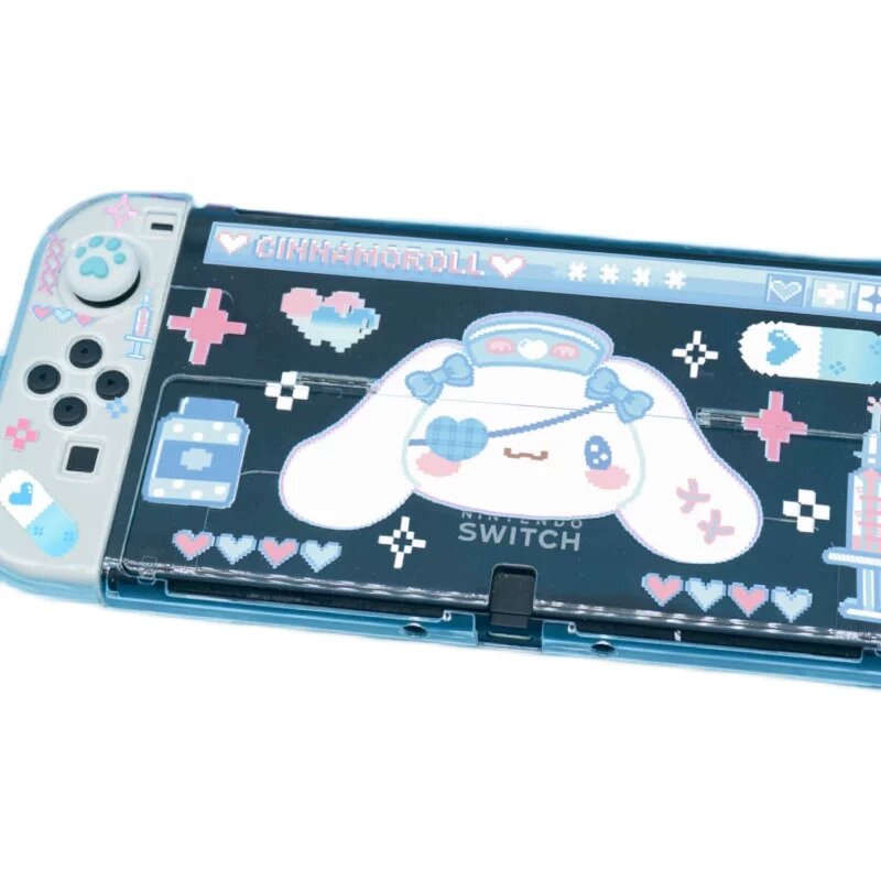 Корпус из твердого пластика для Nintendo Switch OLED с защитным стеклом, подставкой и накладками на джойстик для полной