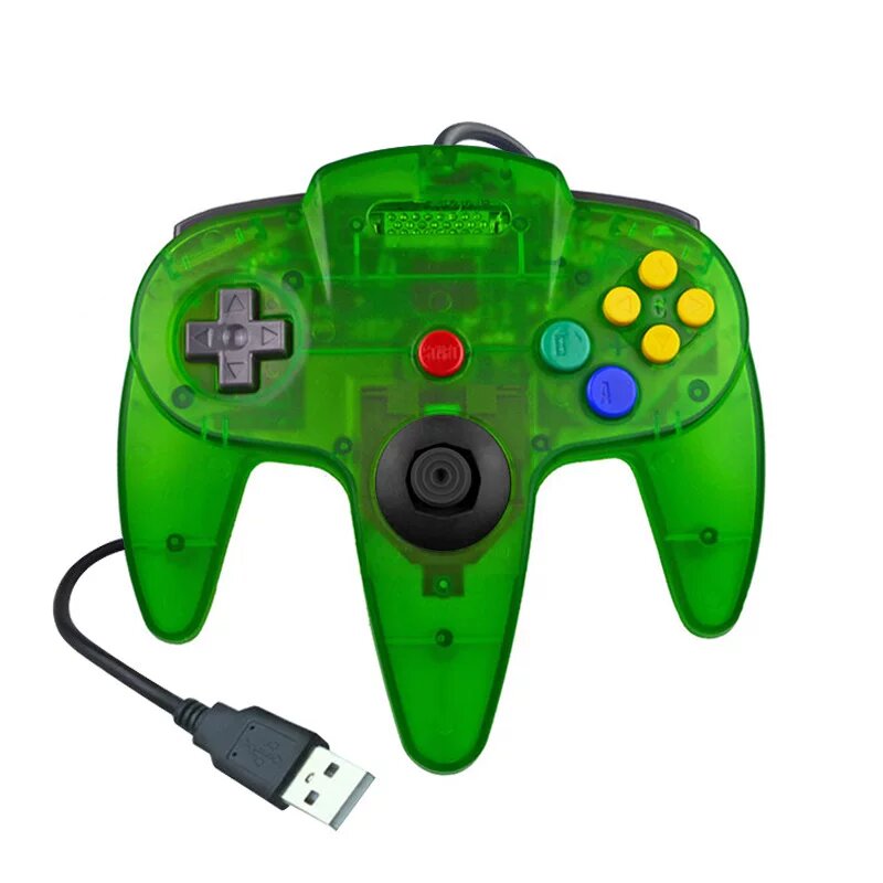 N64 USB Проводной Геймпад для ПК, Цвет Прозрачный Зеленый, Официальный Ретро Дизайн, Новая Версия