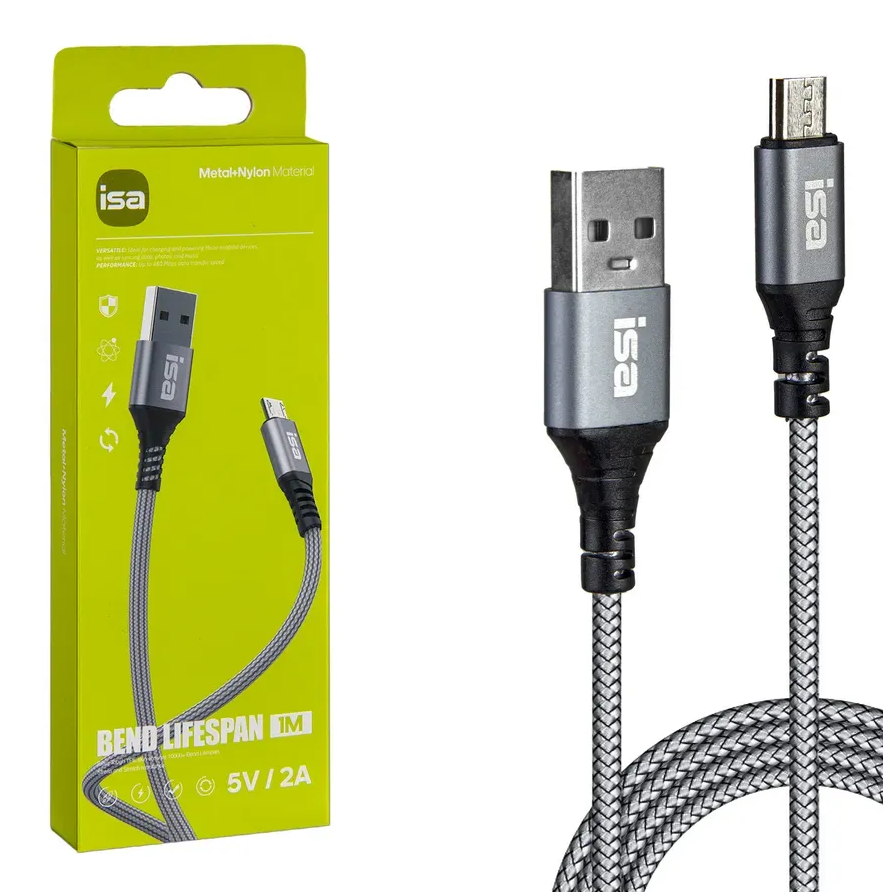 Кабель USB на MicroUSB, длина 1m, ток 2A, BX-4 ISA, цвет серый