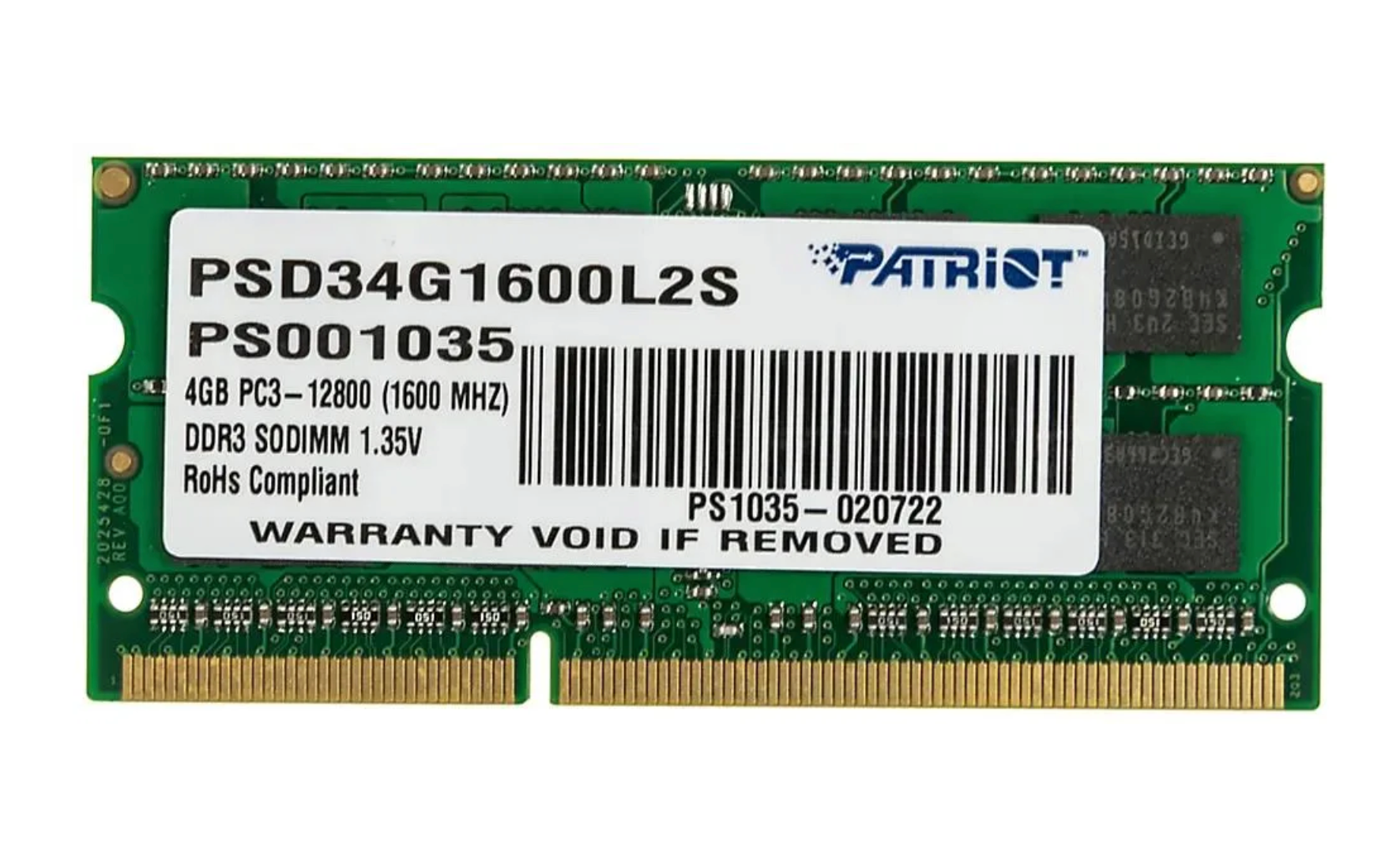 Оперативная память Patriot (PSD34G1600L2S) DDR3L, 1600 МГц, 4 ГБ