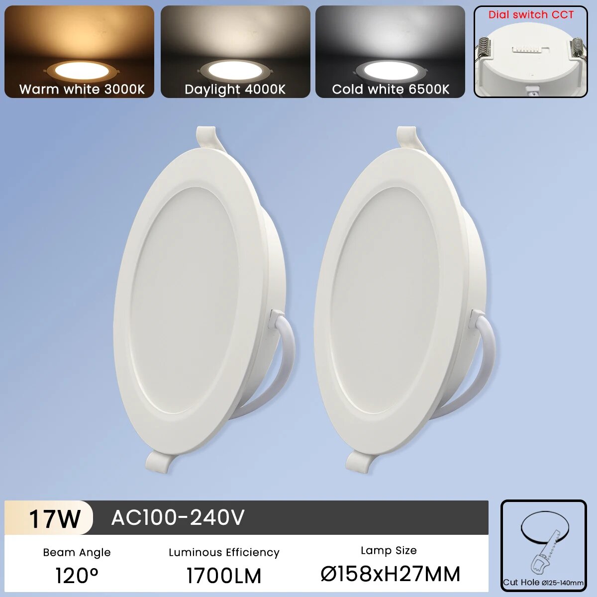 2pcs Dial swich CCT LED Downlight 100-240V 3000K/4000K/6500K Ceiling Light 20W/24W Recessed Round Panel Light Indoor Lighting