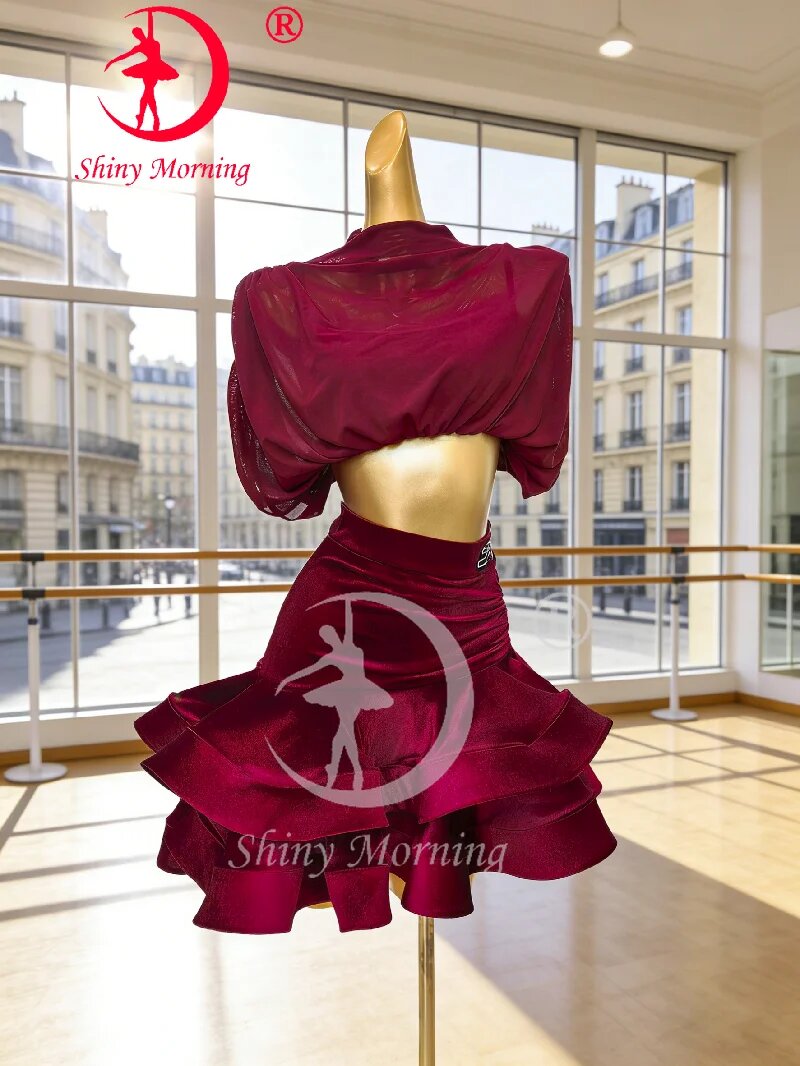 Платье для латинских танцев Shiny Morning, винно-красное, размер M