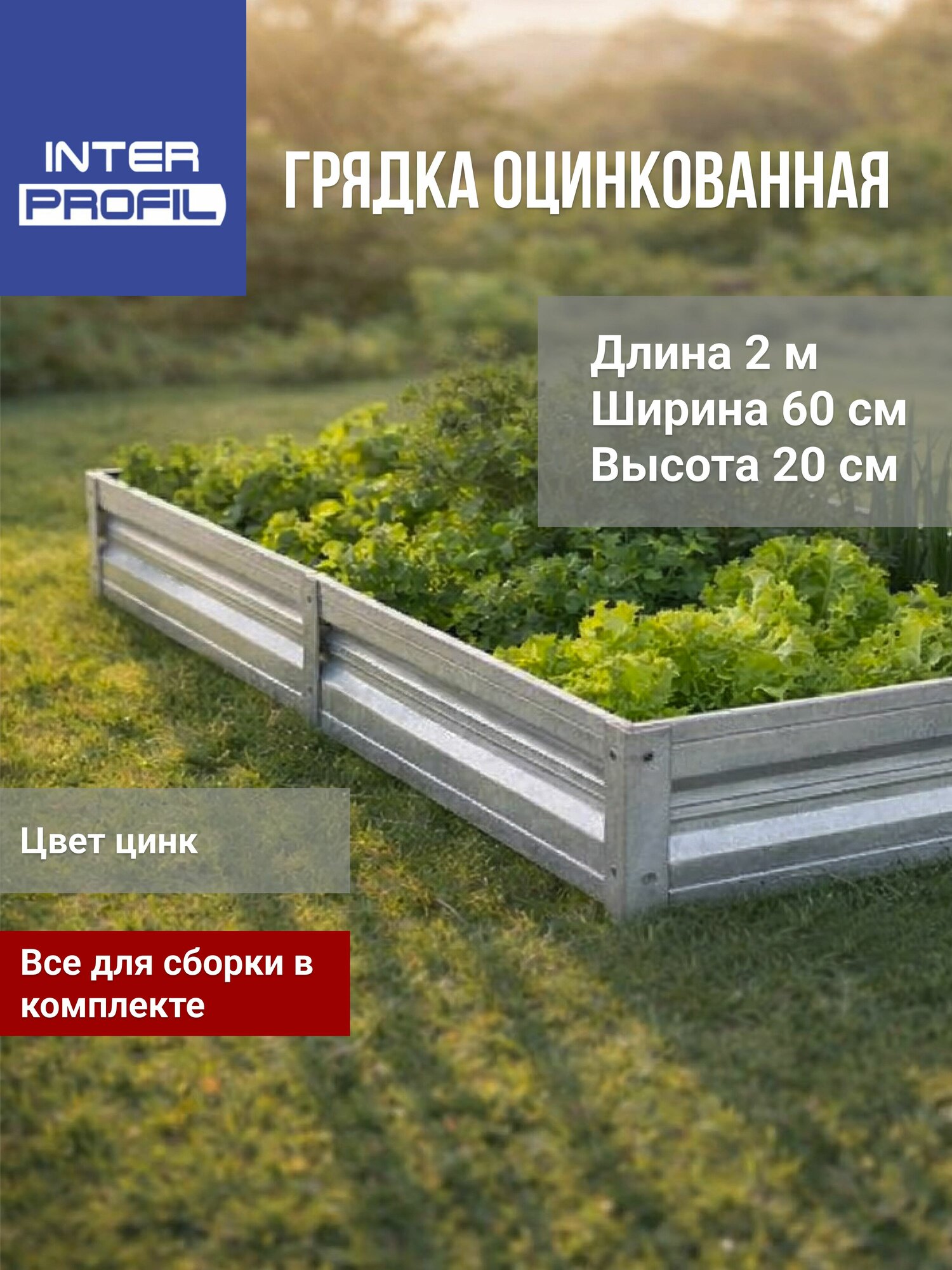 Грядка оцинкованная с полимерным покрытием 0,6х2,0м, высота 20см.