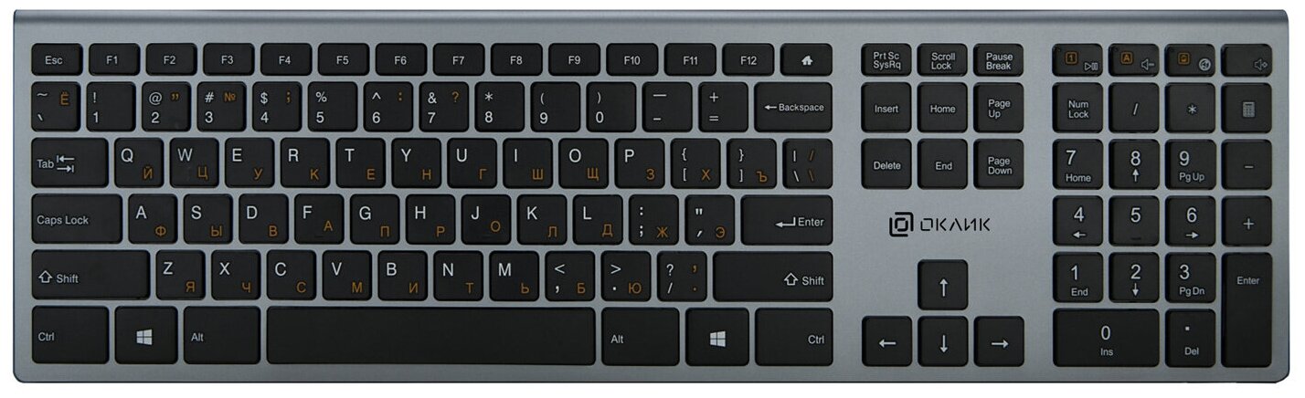 Беспроводная клавиатура OKLICK 890S беспроводная серый, русская, 1 шт.