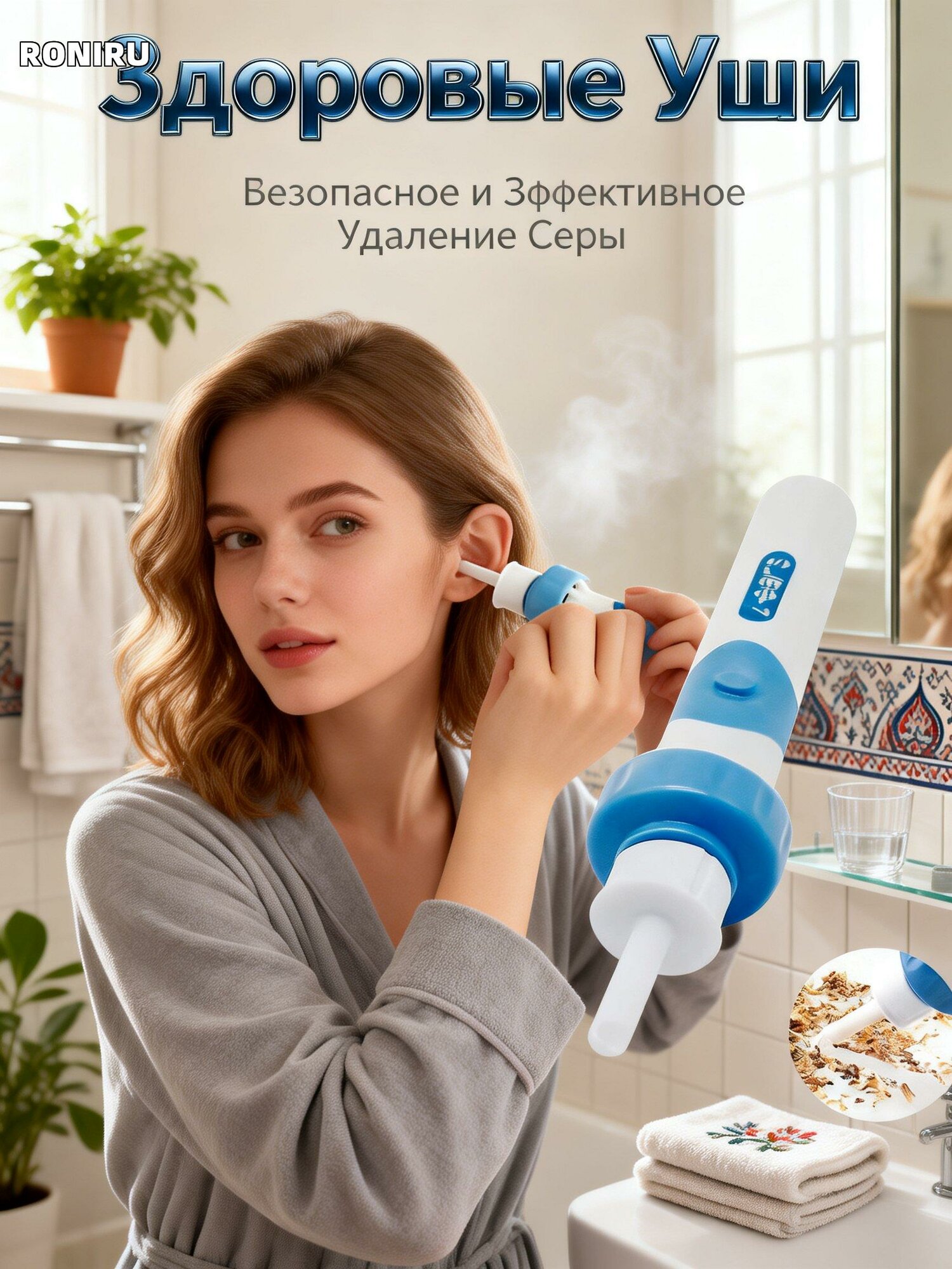 Ирригатор для чистки ушей с подсветкой и 3 режимами — силиконовые насадки, мощное всасывание, для всей семьи дома