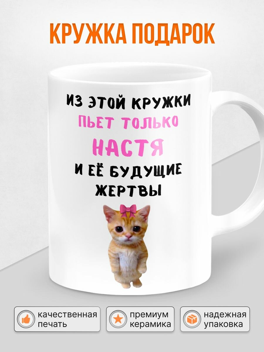 Кружка с приколом с котиком с именем Настя, 330 мл, 1 шт.
